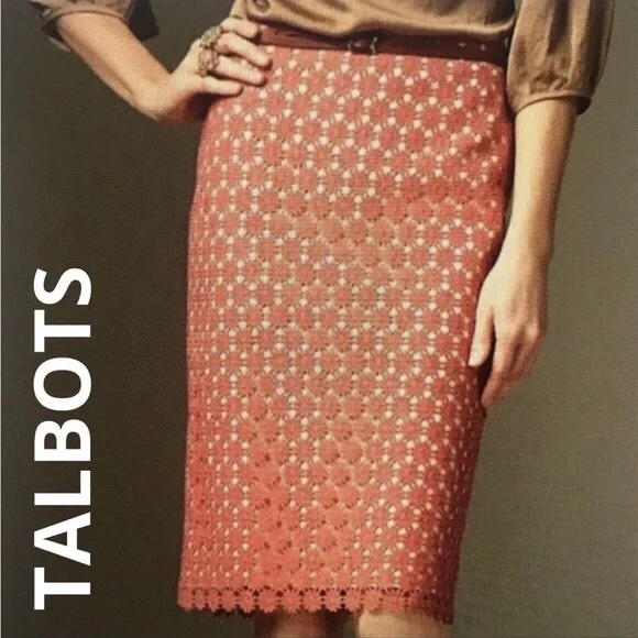 Talbots | Skirts | Talbots Salmon And Cream Crocheted Lace Eyelet Floral Pencil Skirt | Poshmark